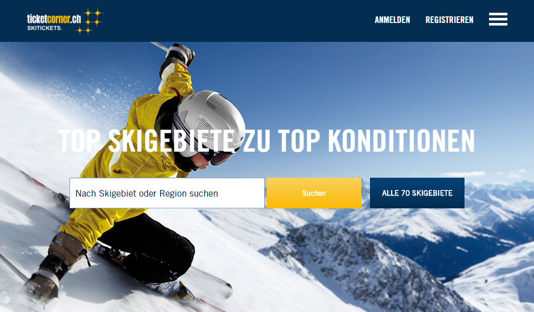 Filter ski areas, choose, click – GO! - Ticketcorner ski ticket shop